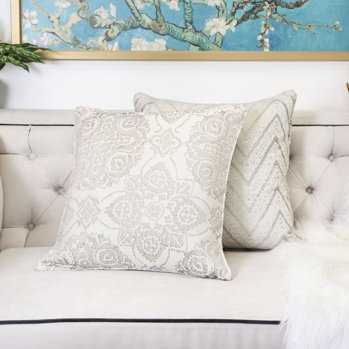 Cream Gray Boho Floral Throw Pillow Cover – HomeyCozy